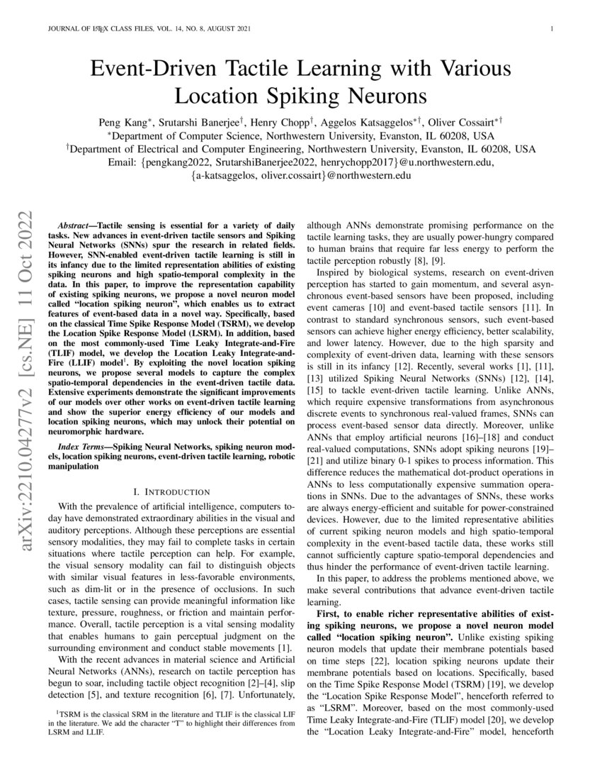Boost Event Driven Tactile Learning With Location Spiking Neurons Deepai