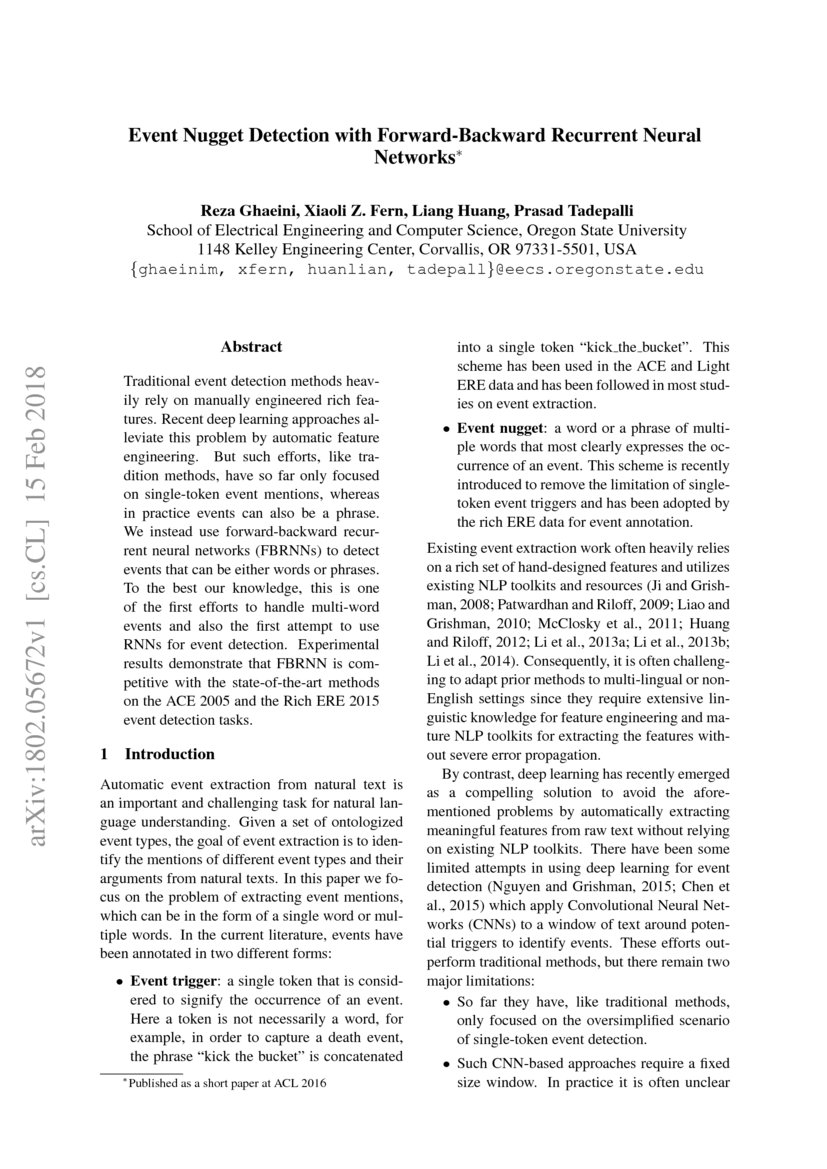 Event Nugget Detection with Forward-Backward Recurrent Neural Networks | DeepAI