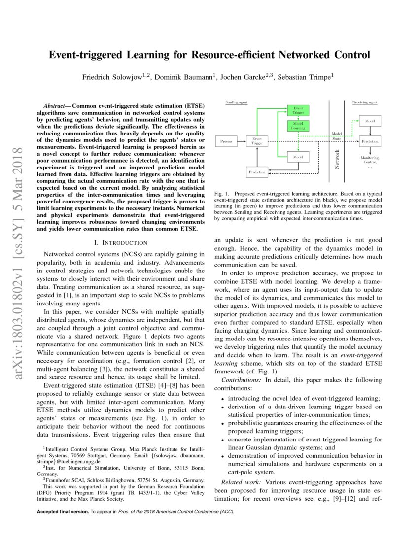 Event-triggered Learning for Resource-efficient Networked Control | DeepAI
