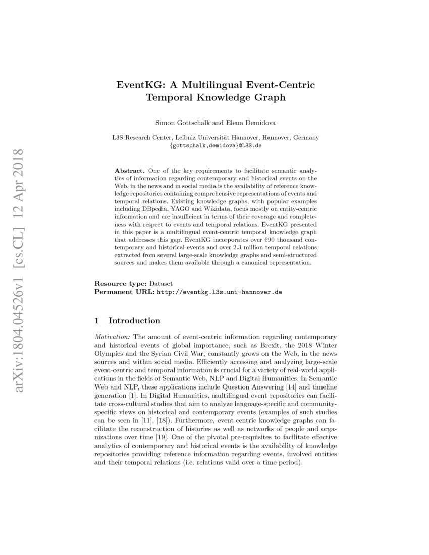 EventKG: A Multilingual Event-Centric Temporal Knowledge Graph | DeepAI