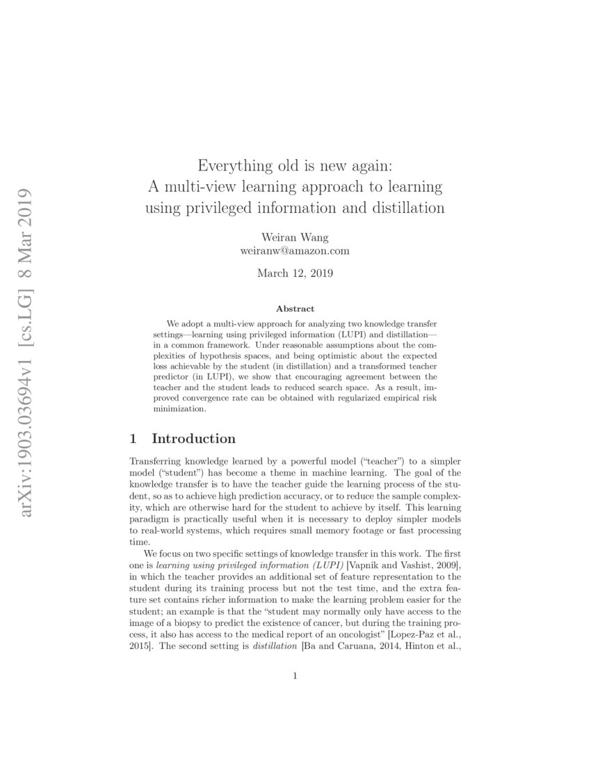 Everything Old Is New Again A Multi View Learning Approach To Learning