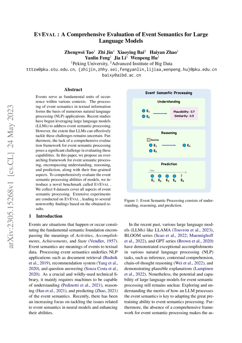EvEval: A Comprehensive Evaluation of Event Semantics for Large Language Models | DeepAI