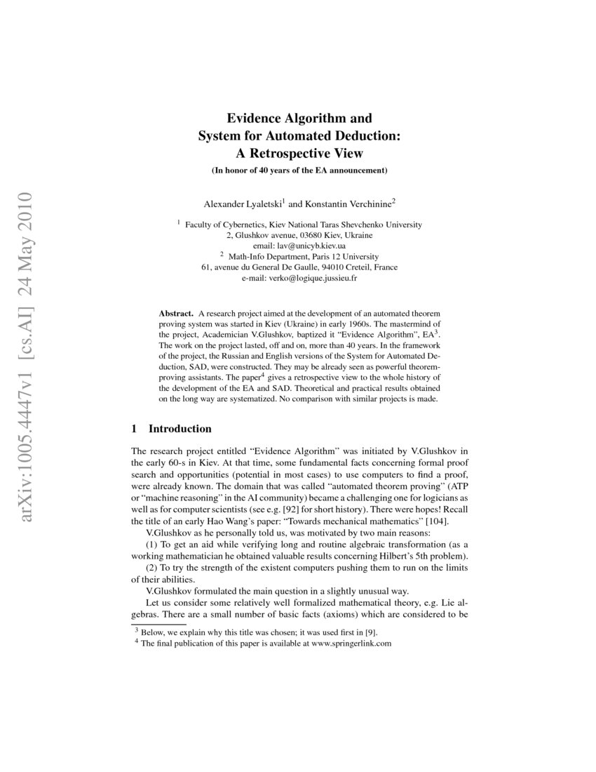 Evidence Algorithm And System For Automated Deduction A Retrospective View Deepai