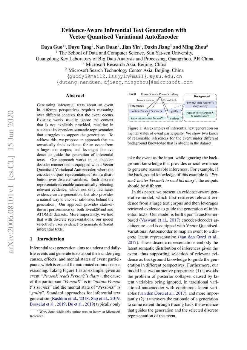 Evidence-Aware Inferential Text Generation with Vector Quantised Variational AutoEncoder | DeepAI