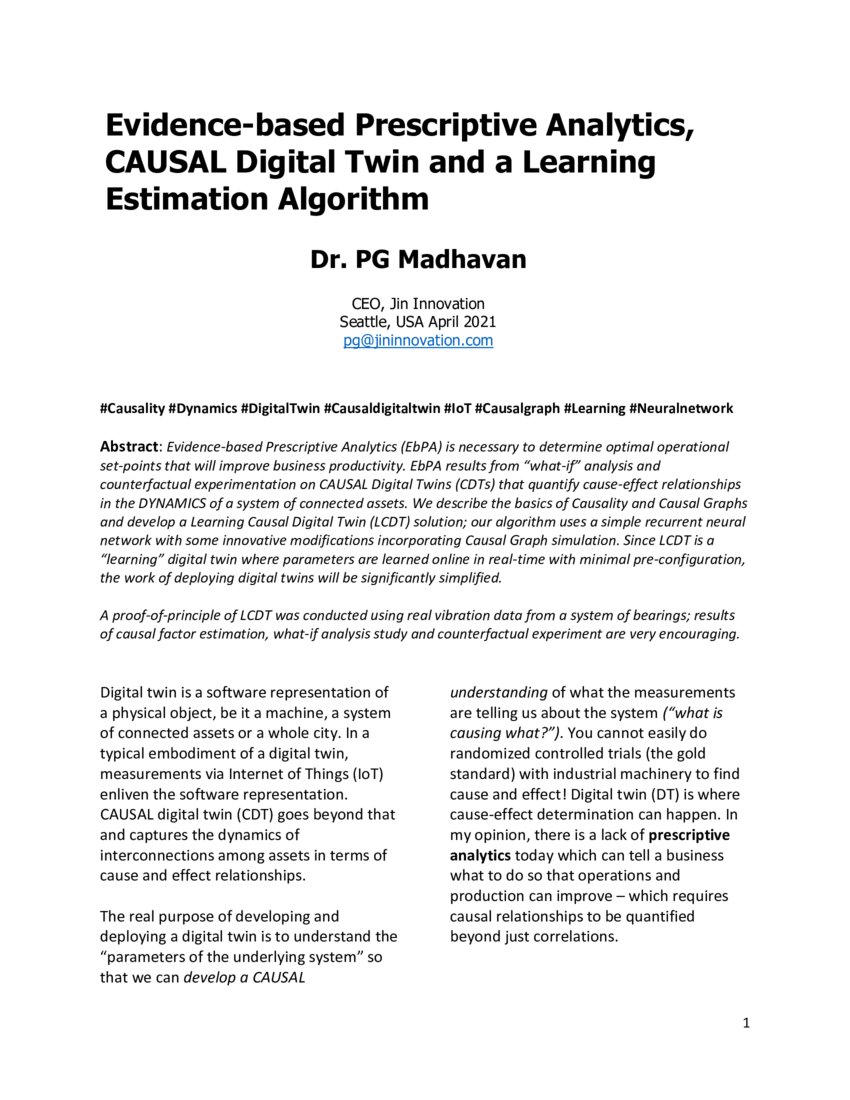 Evidence-based Prescriptive Analytics, CAUSAL Digital Twin and a Learning Estimation Algorithm ...