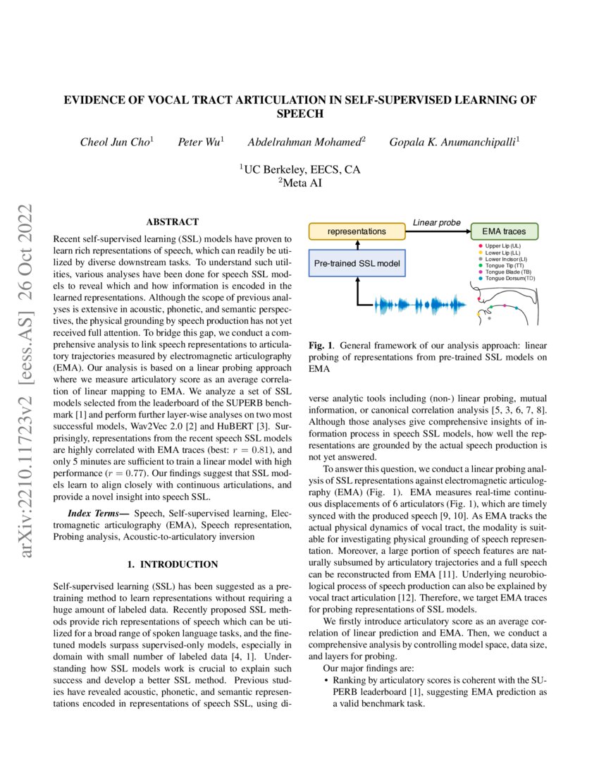 Evidence of Vocal Tract Articulation in Self-Supervised Learning of ...