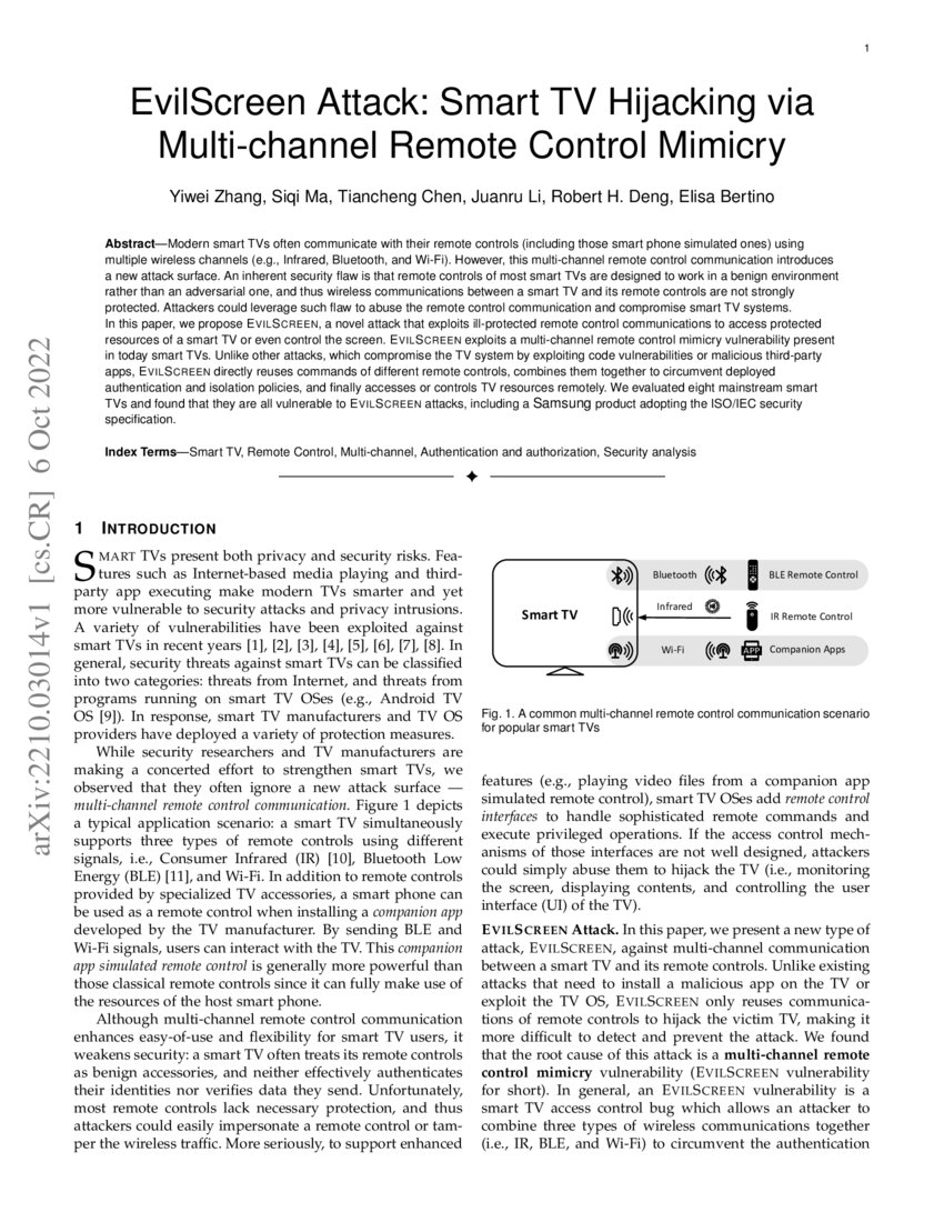 EvilScreen Attack: Smart TV Hijacking via Multi-channel Remote Control ...
