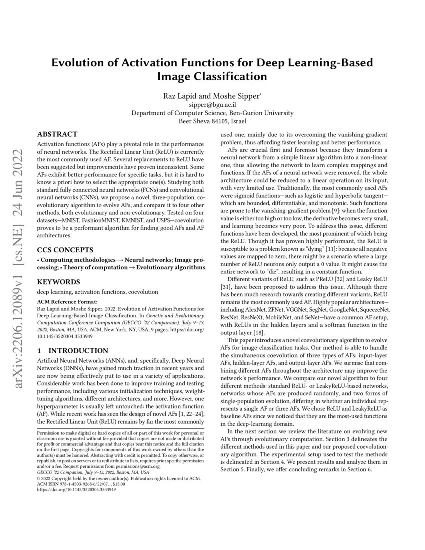Evolution Of Activation Functions For Deep Learning Based Image