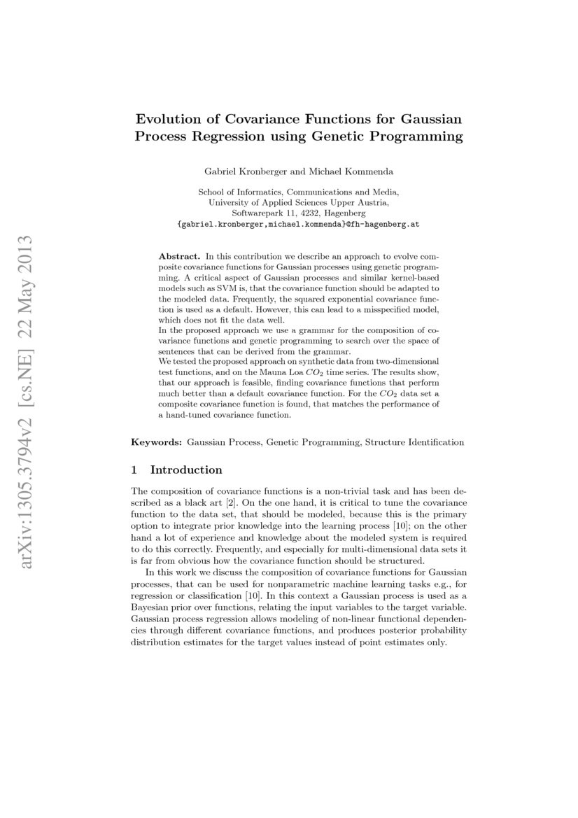 Evolution of Covariance Functions for Gaussian Process Regression using Genetic Programming | DeepAI