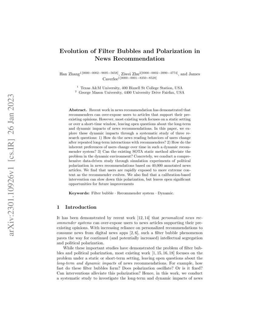 Evolution of Filter Bubbles and Polarization in News Recommendation ...