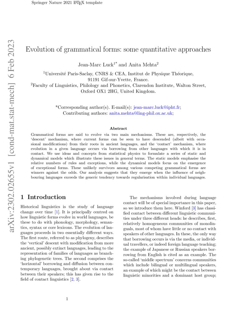 Evolution of grammatical forms: some quantitative approaches | DeepAI