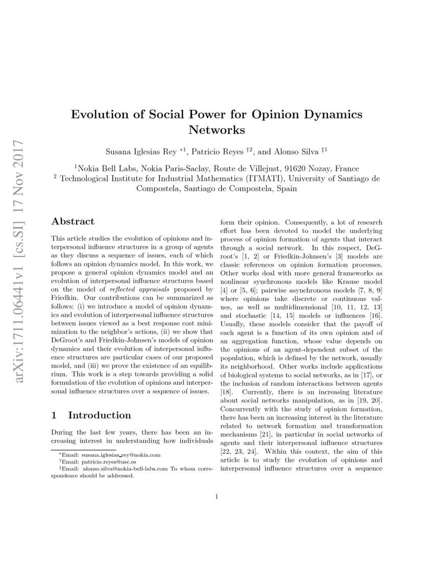 Evolution of Social Power for Opinion Dynamics Networks | DeepAI