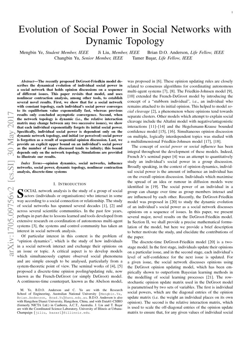 Evolution of Social Power in Social Networks with Dynamic Topology | DeepAI