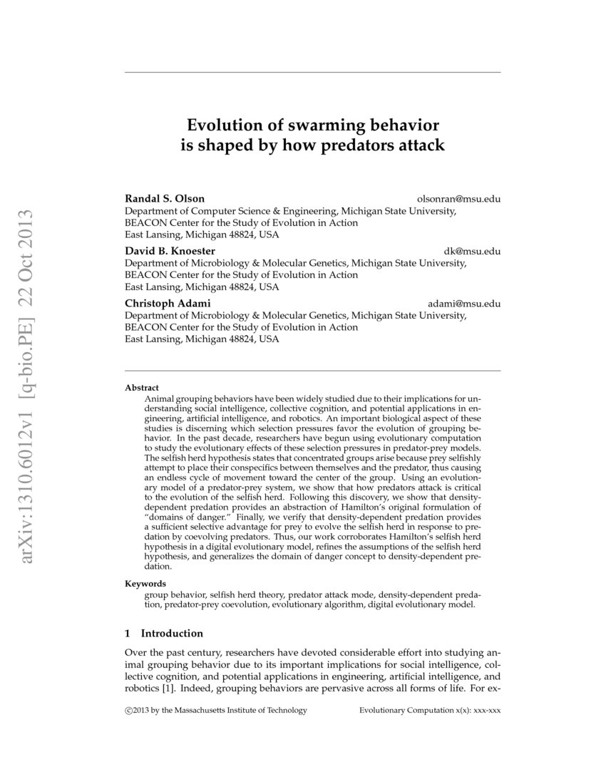 Evolution of swarming behavior is shaped by how predators attack | DeepAI