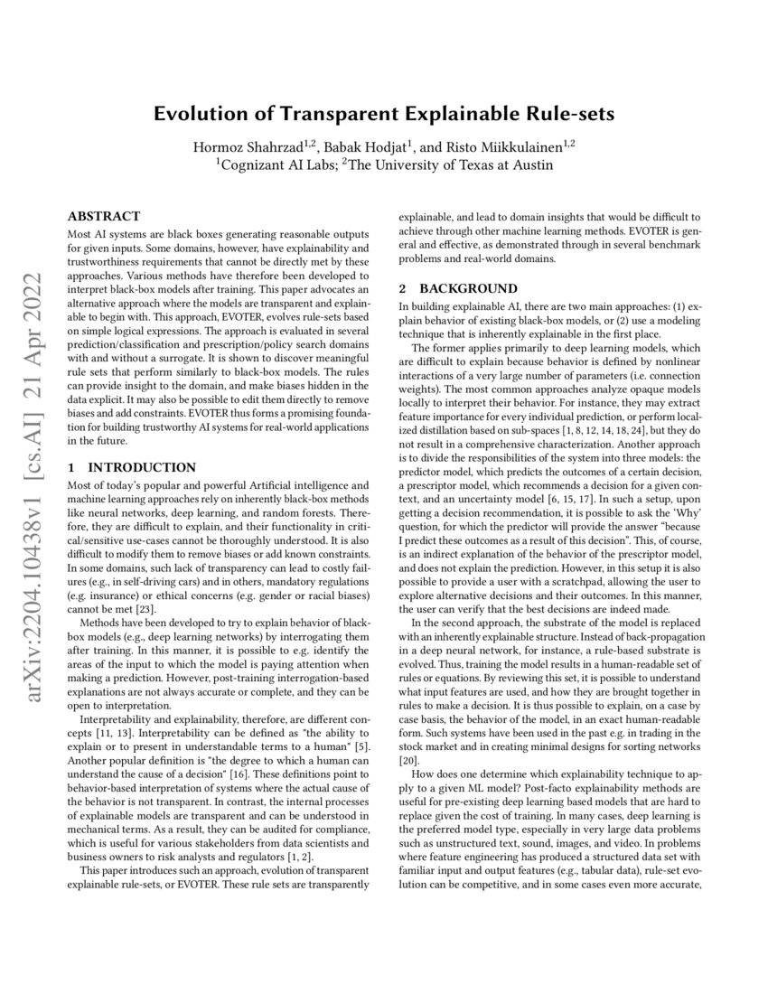 Evolution of Transparent Explainable Rule-sets | DeepAI Evolution of Transparent Explainable Rule-sets | DeepAI