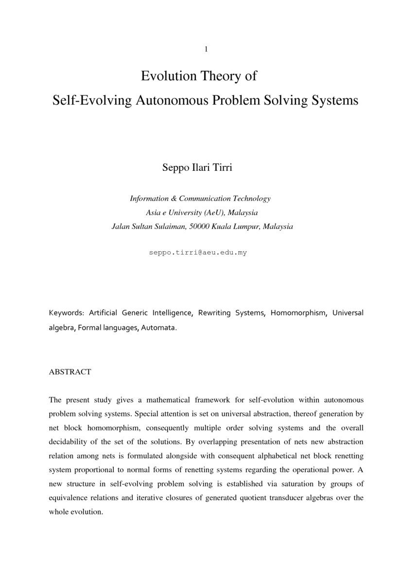 Evolution Theory Of Self Evolving Autonomous Problem Solving Systems