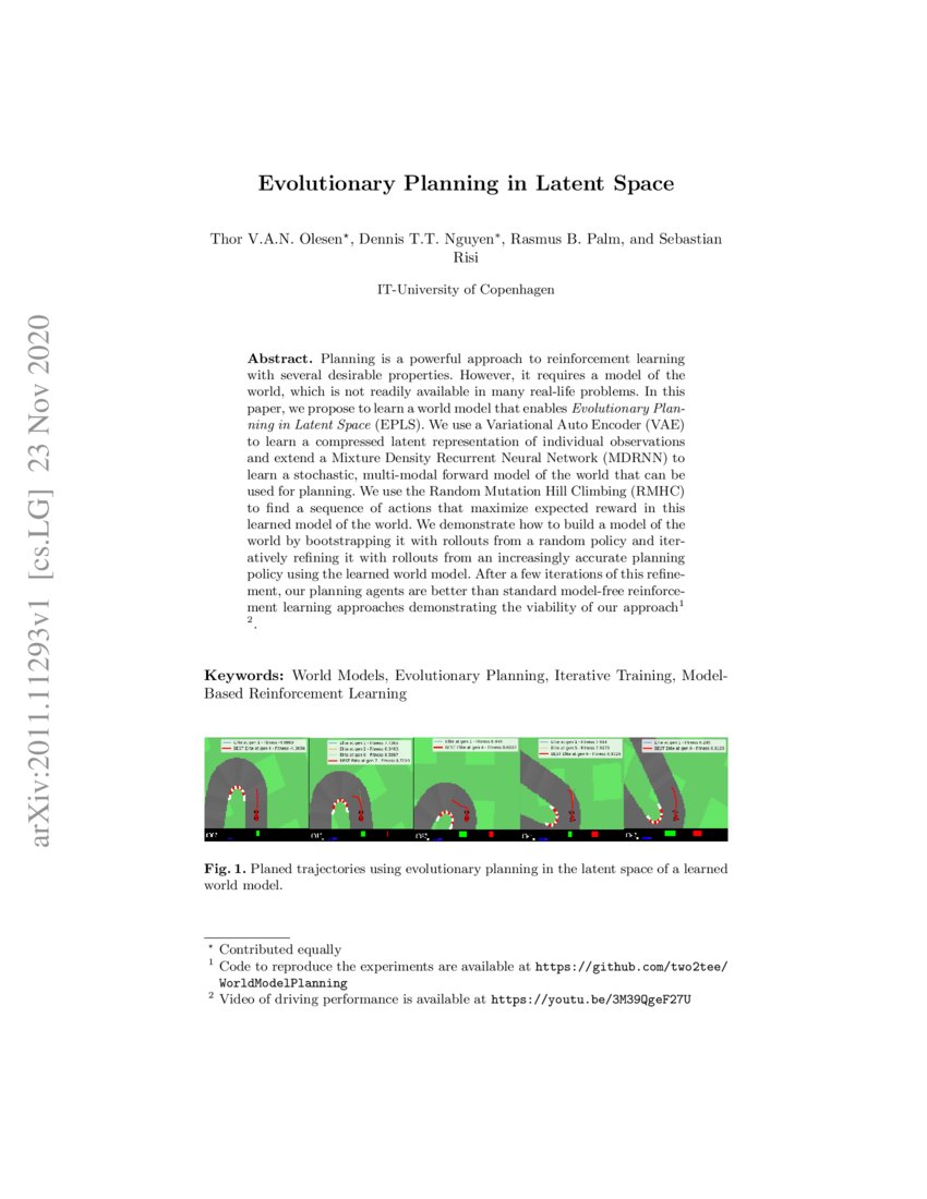 Evolutionary Planning in Latent Space | DeepAI