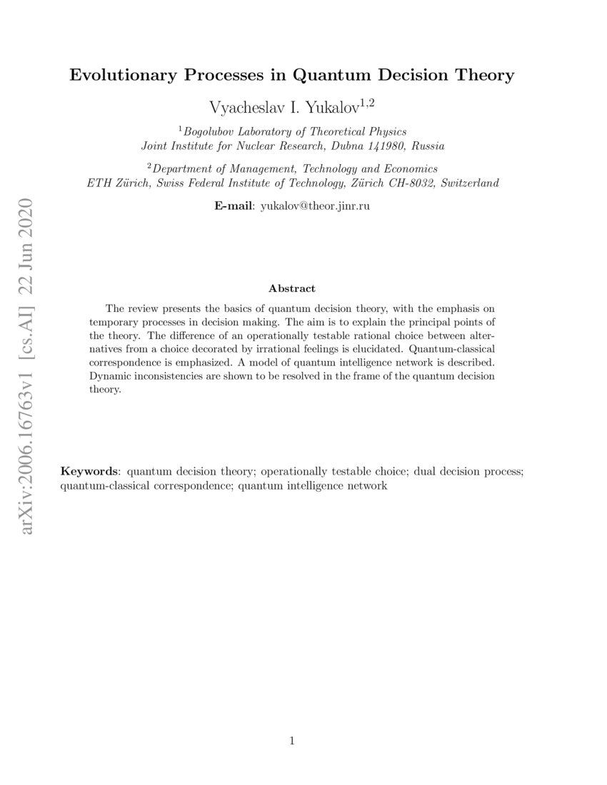 Evolutionary Processes in Quantum Decision Theory | DeepAI