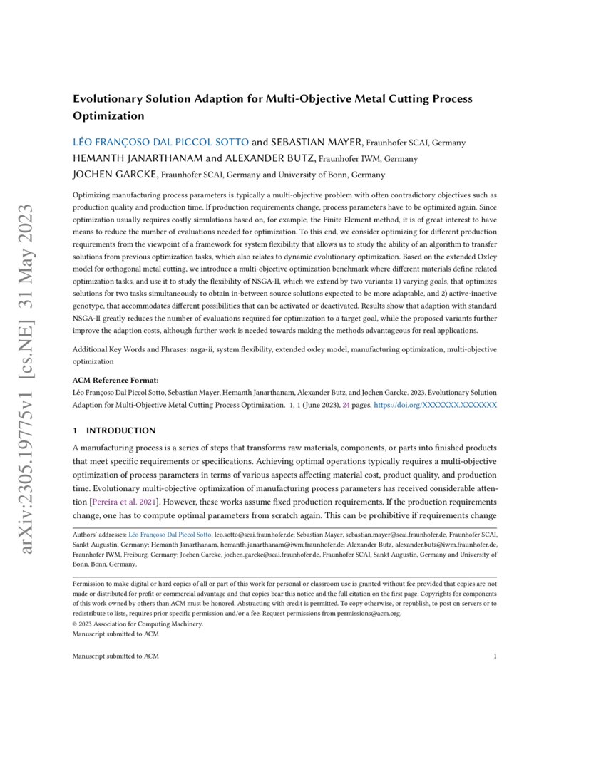 Evolutionary Solution Adaption For Multi Objective Metal Cutting