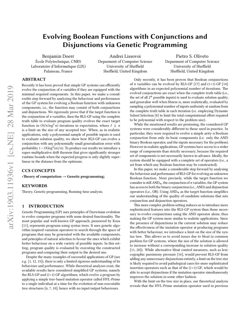 Evolving Boolean Functions With Conjunctions And Disjunctions Via Genetic Programming Deepai
