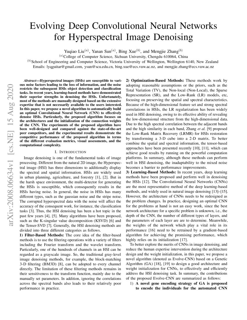Evolving Deep Convolutional Neural Networks for Hyperspectral Image Denoising | DeepAI