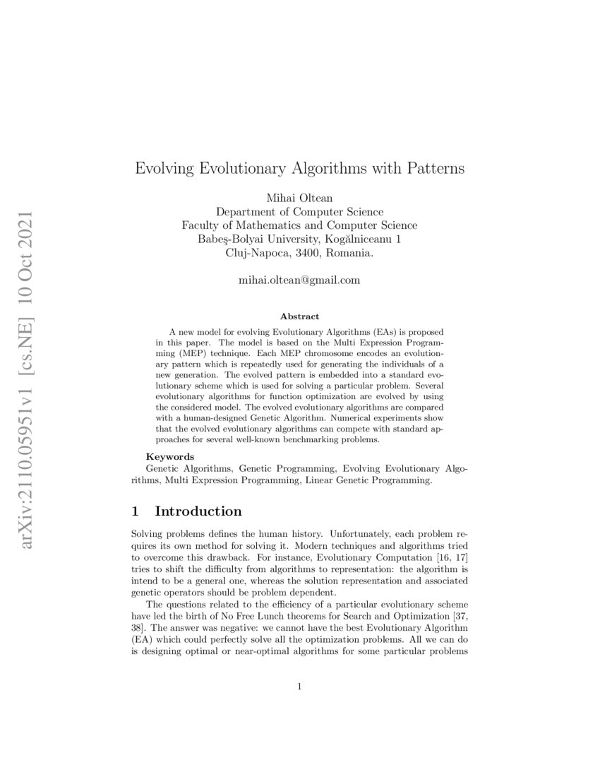 Evolving Evolutionary Algorithms With Patterns Deepai 