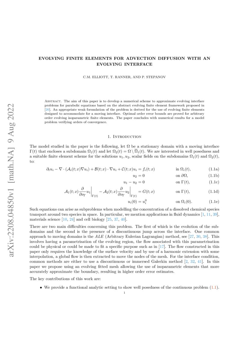 Evolving Finite Elements For Advection Diffusion With An Evolving