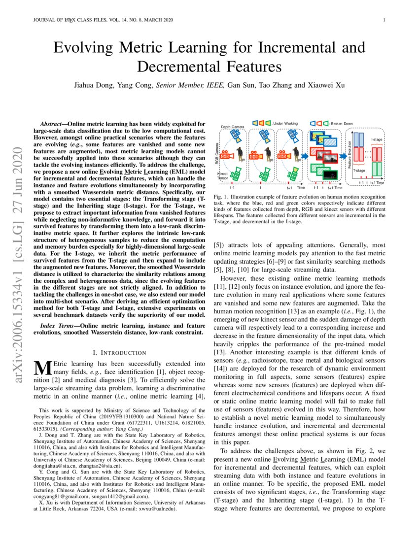 Evolving Metric Learning for Incremental and Decremental Features | DeepAI
