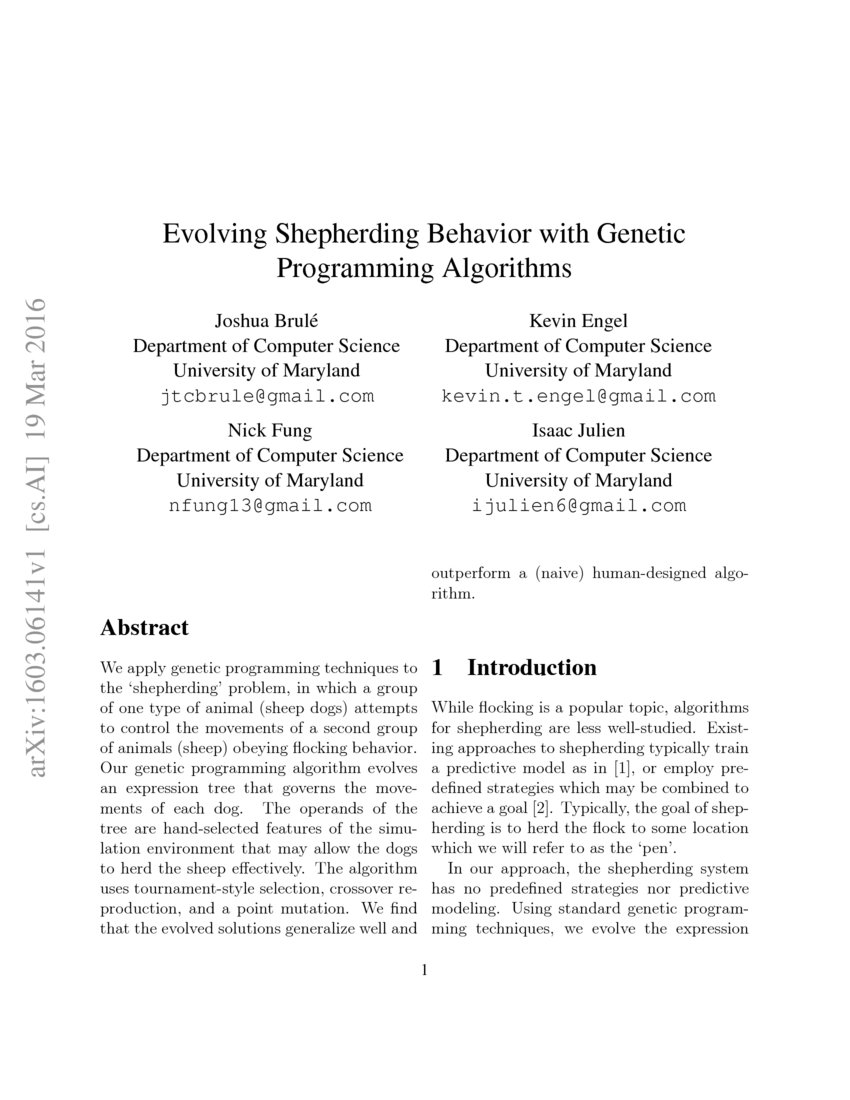 Evolving Shepherding Behavior with Genetic Programming Algorithms | DeepAI
