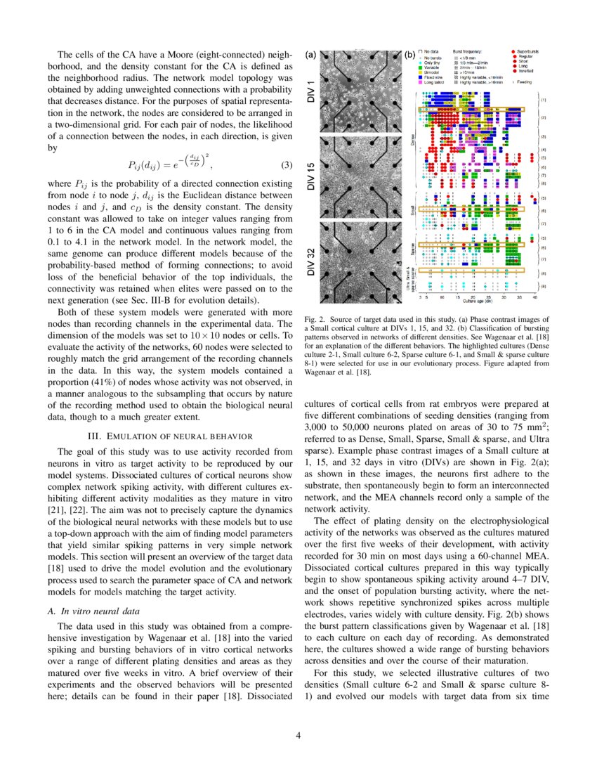 Evolving Spiking Neuron Cellular Automata And Networks To Emulate In Vitro Neuronal Activity