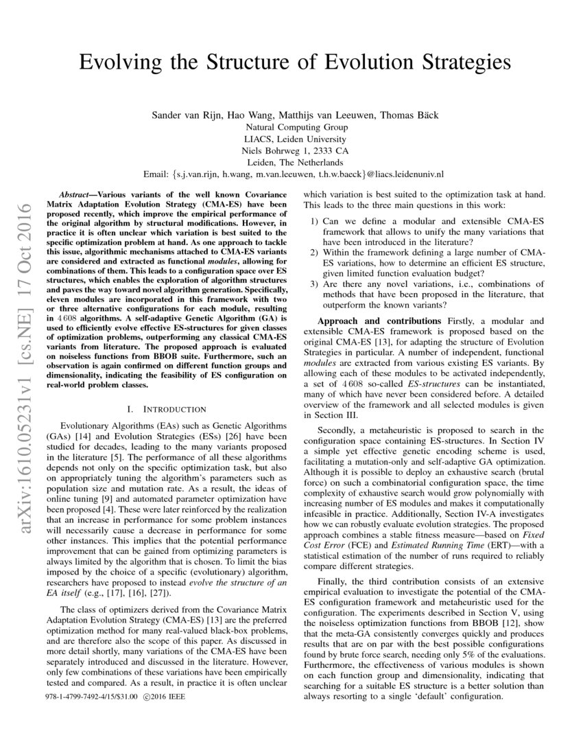 Evolving the Structure of Evolution Strategies | DeepAI Evolving the Structure of Evolution Strategies | DeepAI