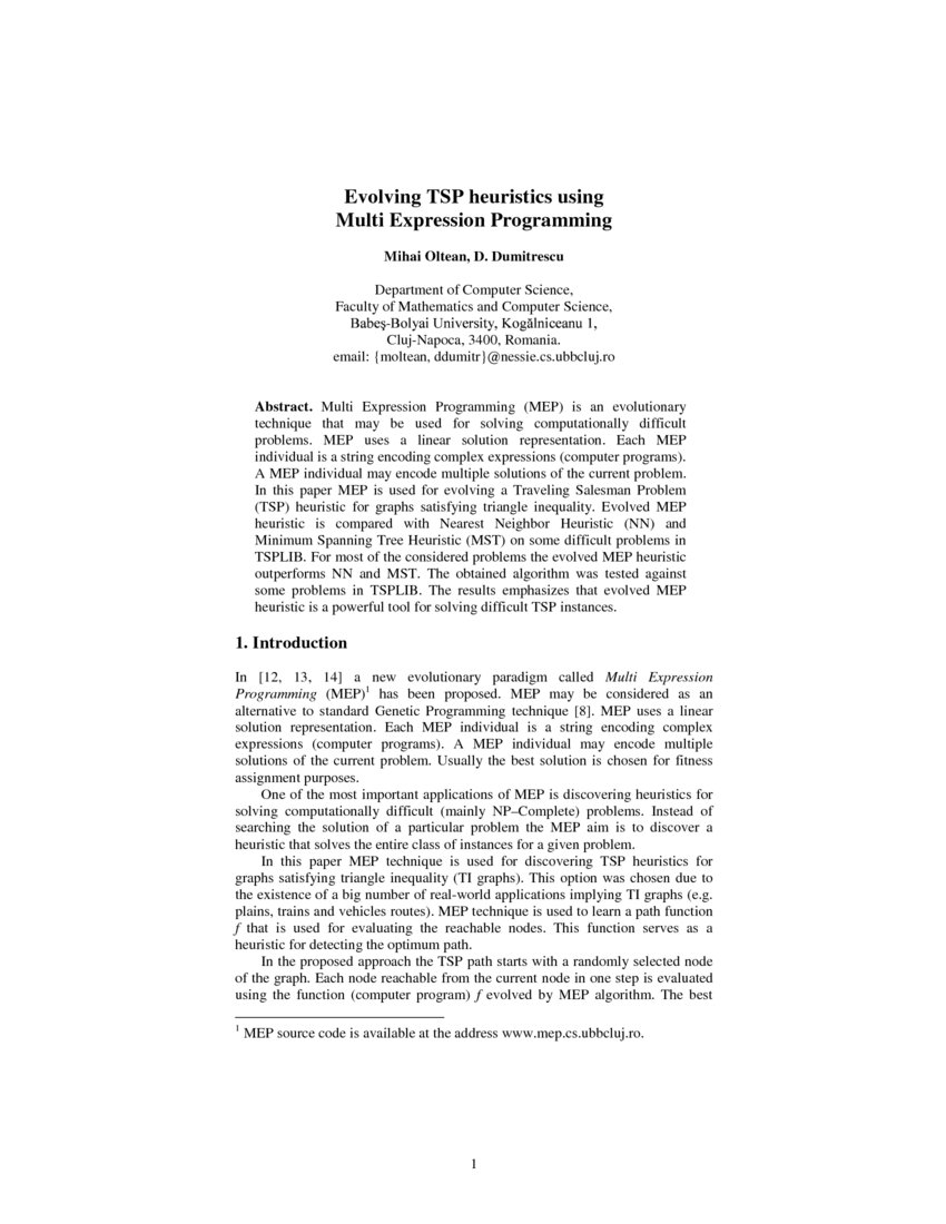 Evolving Tsp Heuristics Using Multi Expression Programming Deepai