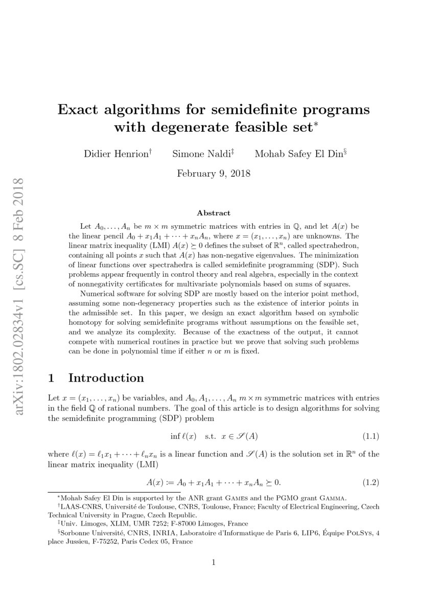 Exact Algorithms For Semidefinite Programs With Degenerate Feasible Set
