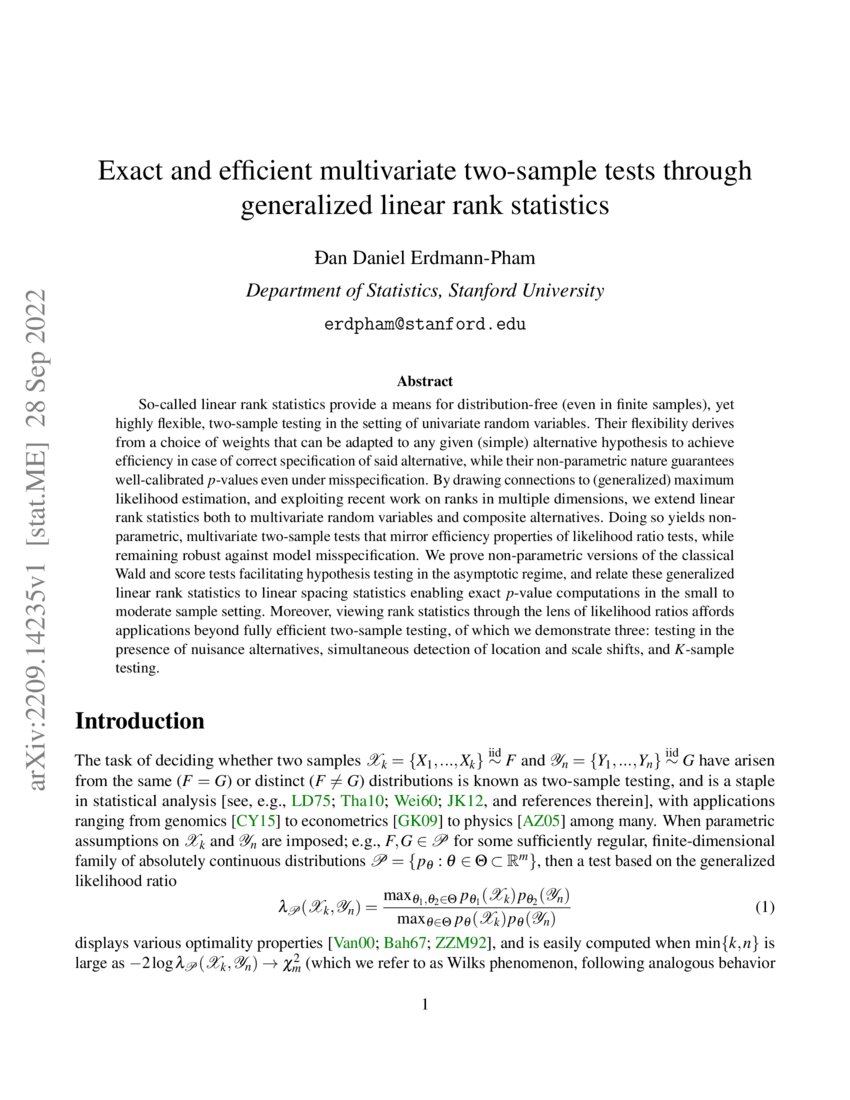 Exact And Efficient Multivariate Two Sample Tests Through Generalized Linear Rank Statistics