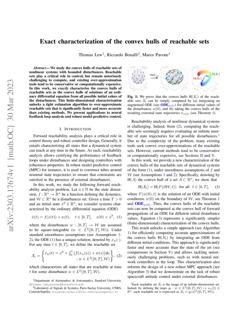 Exact Characterization Of The Convex Hulls Of Reachable Sets Deepai