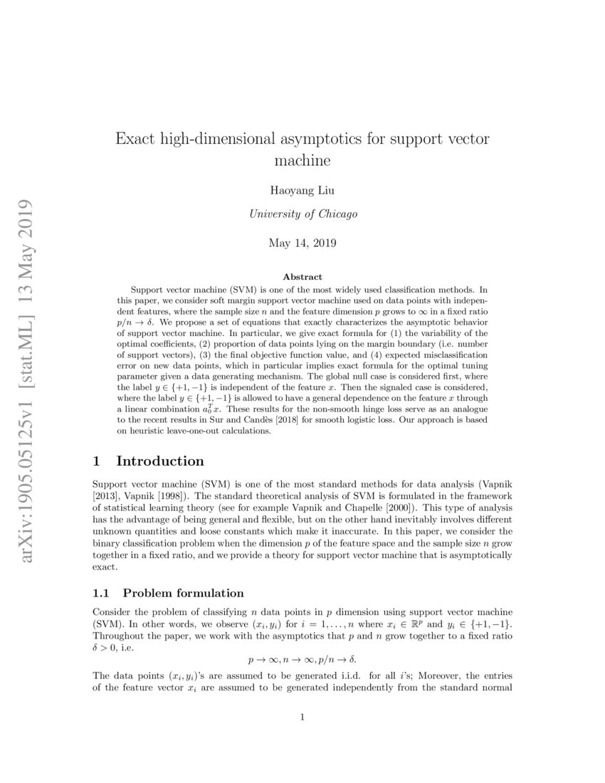 Exact high-dimensional asymptotics for support vector machine | DeepAI