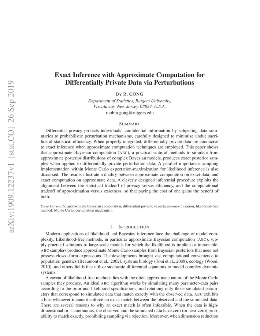Exact Inference With Approximate Computation For Differentially Private Data Via Perturbations