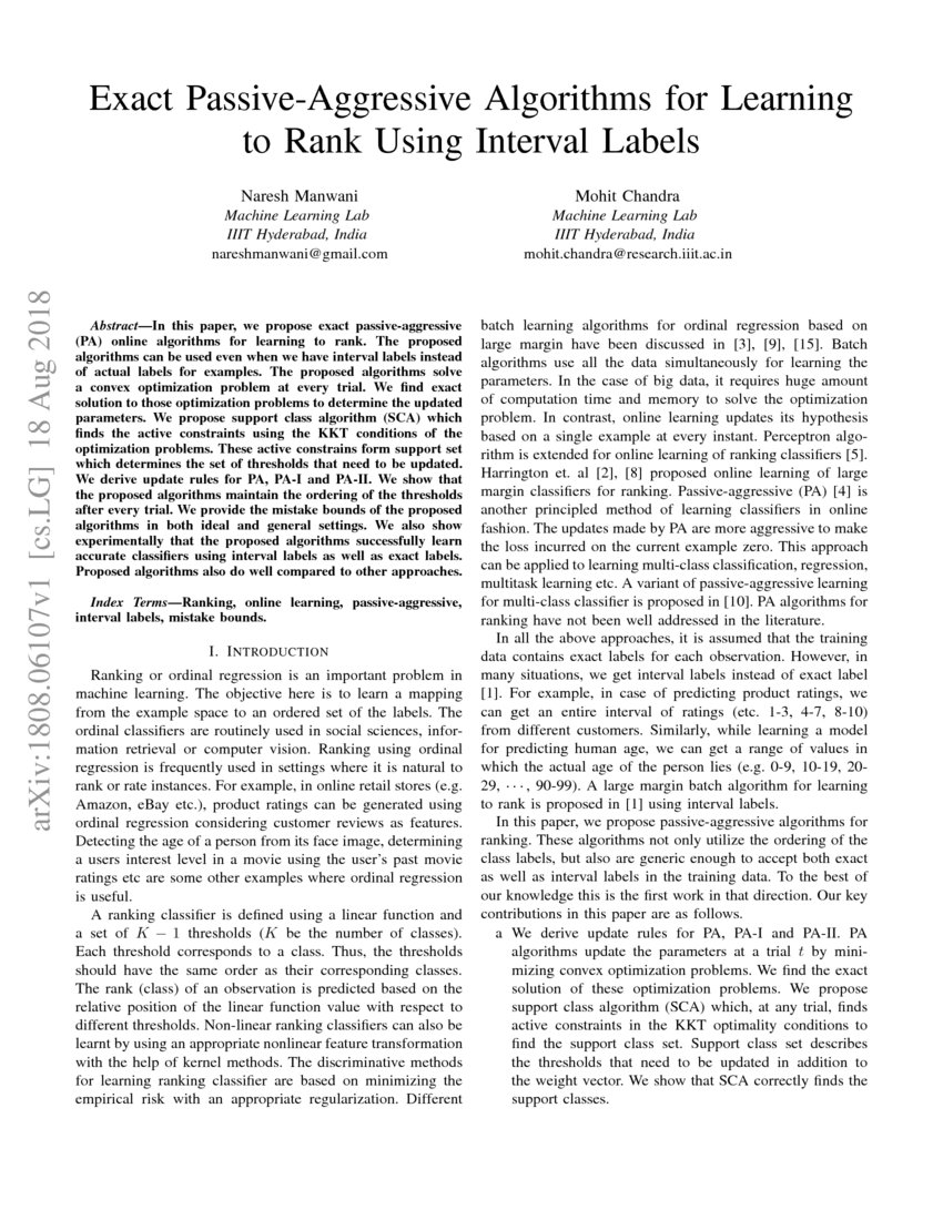 Exact Passive Aggressive Algorithms For Learning To Rank Using Interval