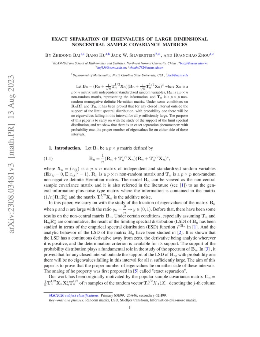Exact Separation Of Eigenvalues Of Large Dimensional Noncentral Sample Covariance Matrices Deepai