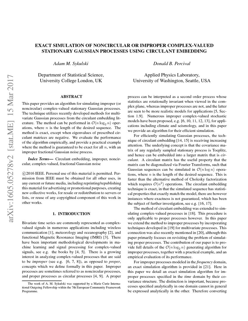 Exact Simulation Of Noncircular Or Improper Complex Valued Stationary Gaussian Processes Using