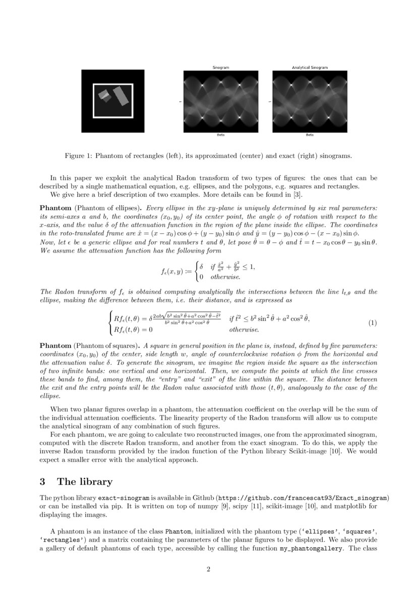 Exact Sinogram An Analytical Approach To The Radon Transform Of Phantoms Deepai