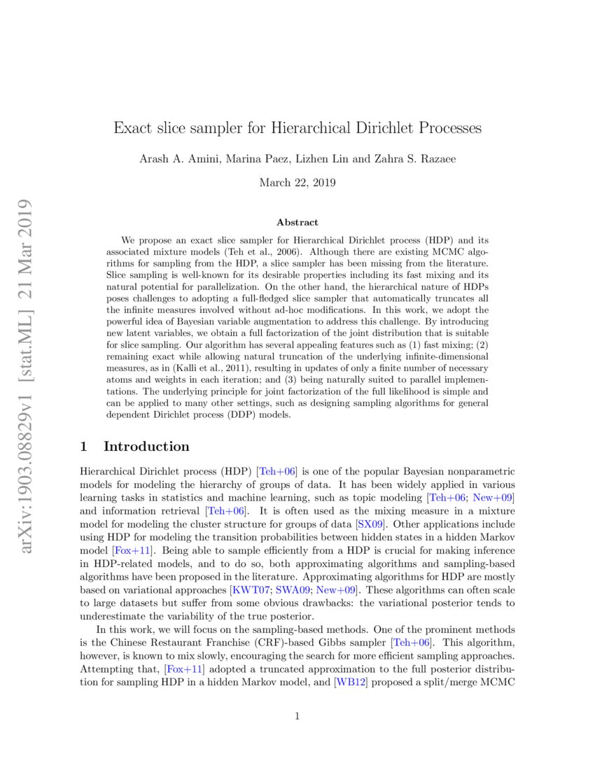 Exact slice sampler for Hierarchical Dirichlet Processes | DeepAI