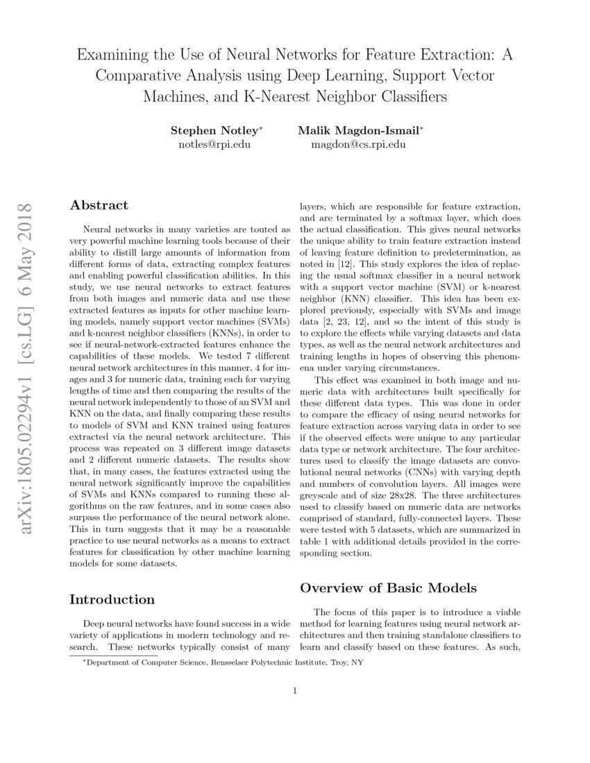Examining the Use of Neural Networks for Feature Extraction: A ...