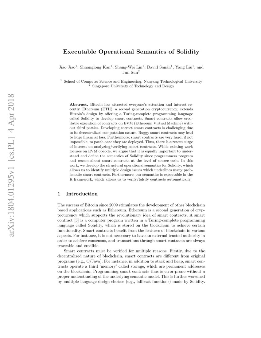 Executable Operational Semantics of Solidity | DeepAI