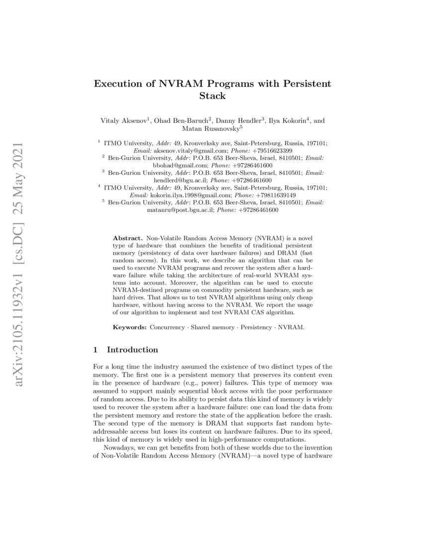 Execution of NVRAM Programs with Persistent Stack | DeepAI