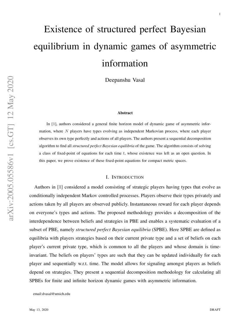Existence of structured perfect Bayesian equilibrium in dynamic games of asymmetric information ...