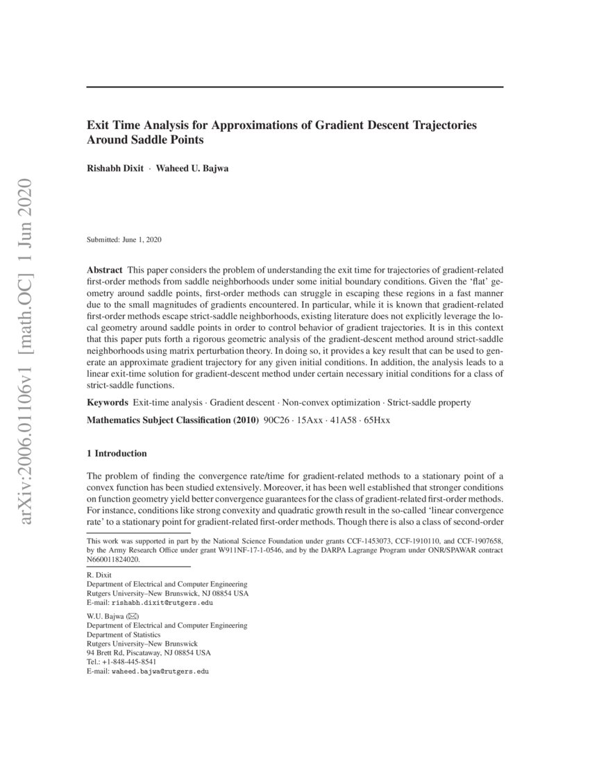Exit Time Analysis for Approximations of Gradient Descent Trajectories Around Saddle Points | DeepAI