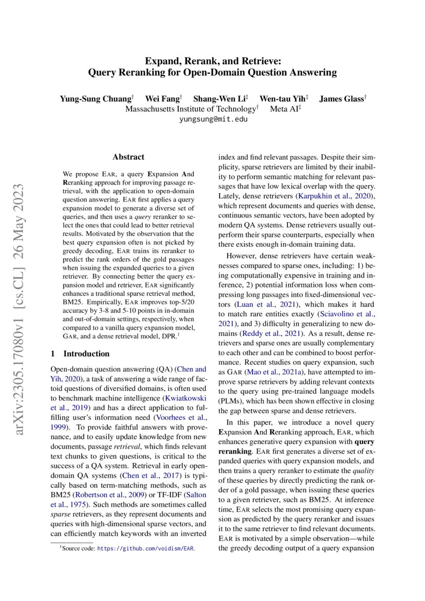Expand Rerank And Retrieve Query Reranking For Open Domain Question Answering Deepai