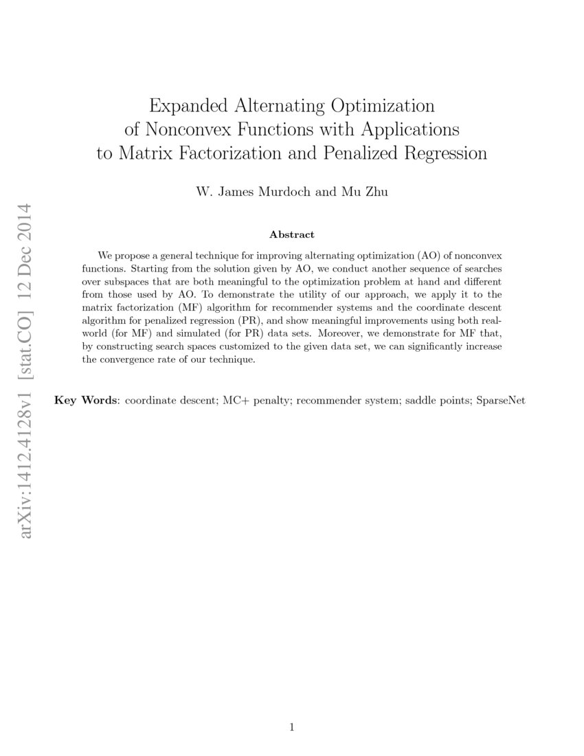 Expanded Alternating Optimization Of Nonconvex Functions With Applications To Matrix 1341