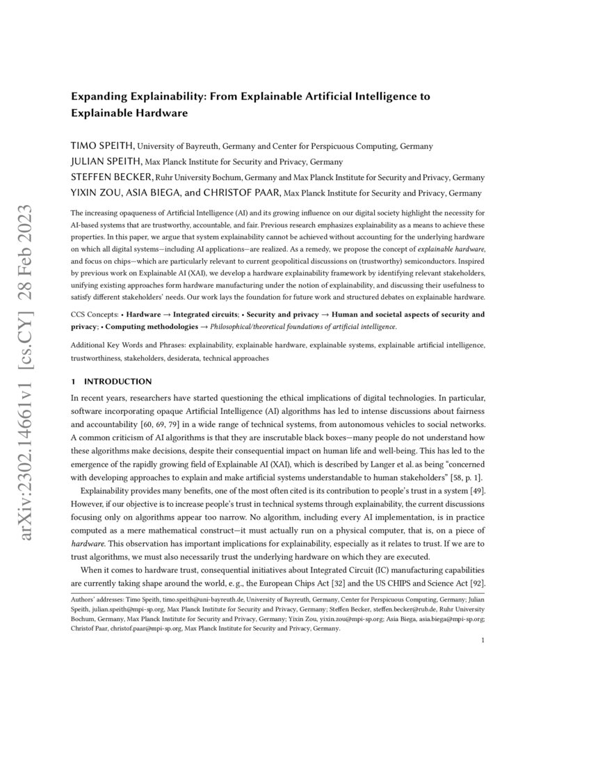 Expanding Explainability: From Explainable Artificial Intelligence to Explainable Hardware | DeepAI